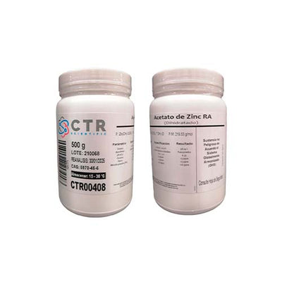 21780. ACETATO DE ZINC RA PLASTICO 500GR - CTR – CTR Scientific